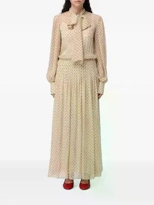CRIDA MILANO Papavero Polka-dot Pussy-bow Maxi Dress - Neutrals