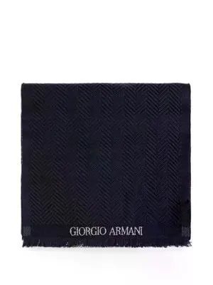 Giorgio Armani Herringbone-pattern Wool Scarf - Blue