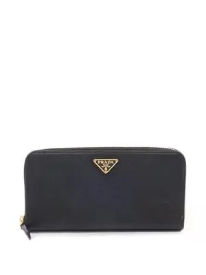 Prada 2010s Triangle Logo Zip-around Wallet - Black