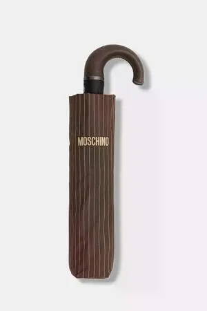 Moschino Pinstripe-print Logo-print Umbrella - Brown