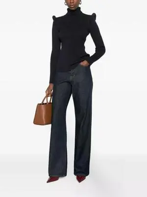 Elisabetta Franchi Padded Shoulder Ribbed Knit Turtleneck - Blue