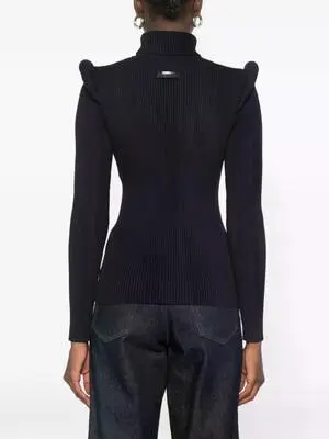 Elisabetta Franchi Padded Shoulder Ribbed Knit Turtleneck - Blue