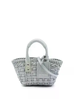Balenciaga 2022 Metallic Faux Leather Bistro Basket Bag Xxs Satchel - Silver