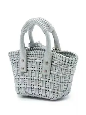 Balenciaga Metallic Faux Leather Bistro Basket Satchel - Silver