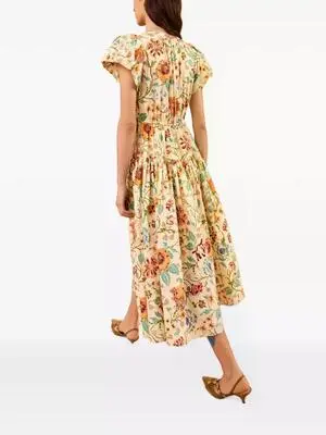 Ulla Johnson Floral Print V-neck Midi Dress - Neutrals