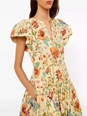 Ulla Johnson Floral Print V-neck Midi Dress - Neutrals