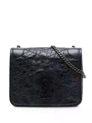 Saint Laurent 2019 Crinkled Calfskin Niki Wallet On Chain Crossbody Bag - Black