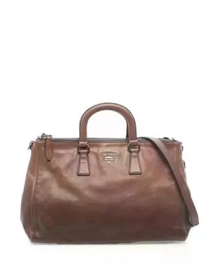 Prada 2000s Metal Logo Tote Bag - Brown