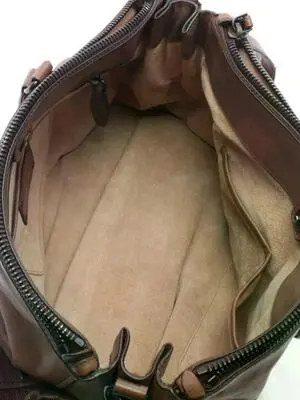 Prada 2000s Metal Logo Tote Bag - Brown