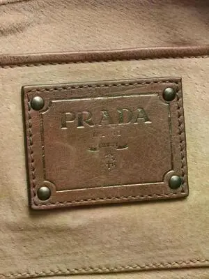 Prada 2000s Metal Logo Tote Bag - Brown