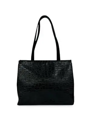 FERRAGAMO 1990-2000 Croc Embossed Leather Vara Tote Bag