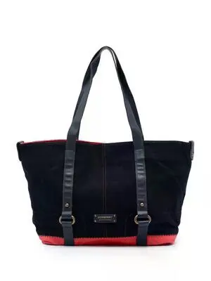 Burberry 2000-2017 Leather Trimmed Canvas Tote Bag - Blue