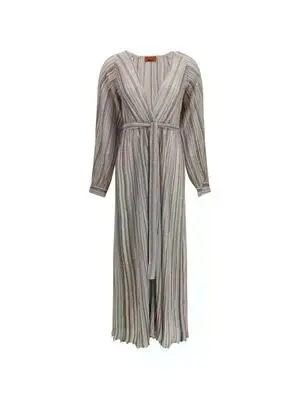 Missoni Long Ribbed Cardigan With Belt And Sequins - Pink