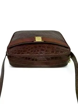 FERRAGAMO 1980-1990 Croc Embossed Leather Vara Crossbody Bag