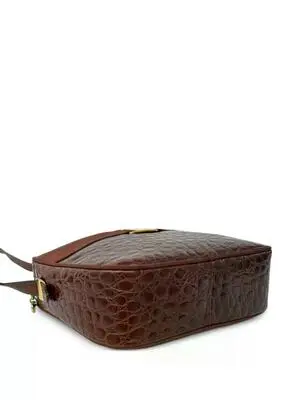 FERRAGAMO 1980-1990 Croc Embossed Leather Vara Crossbody Bag