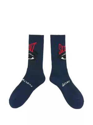 SAINT MXXXXXX Eye Intarsia Ribbed-knit Socks - Blue