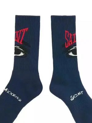 SAINT MXXXXXX Eye Intarsia Ribbed-knit Socks
