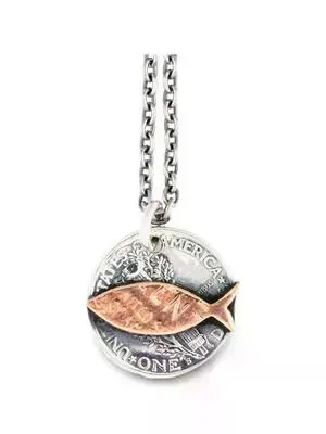 NORTH WORKS Coin-pendant Fish-detail Necklace - Silver