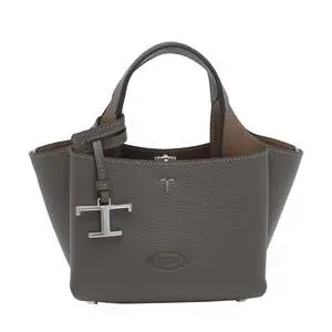 TOD'S Micro Leather Handbag With T Timeless Pendant - Gray