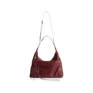 Balenciaga Leather Crinkled Finish Shoulder Bag - Red