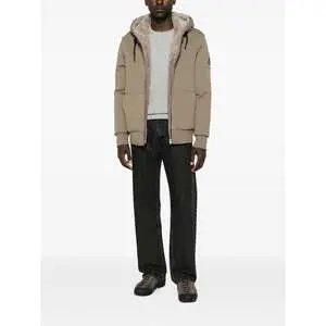Moose Knuckles Taupe Brown Zip-up Hoodie With Faux-fur Lining