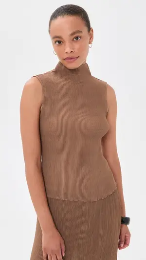 Lioness Sleeveless Mock Neck Top - Cocoa