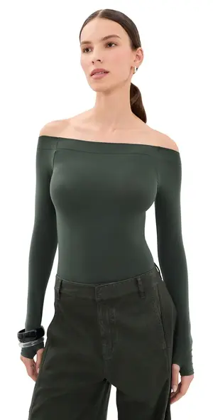 Commando Ballet Off Shoulder Thong Bodysuit With Thumbholes - Hazel