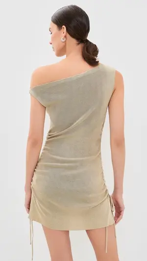 Lioness Original Sin Mini Dress With Metallic Finish And Pleated Shoulders - Oyster