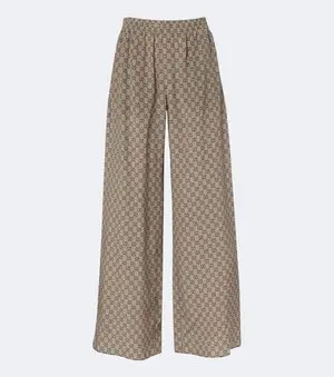 Gucci Gg Silk Crêpe De Chine Palazzo Pants - Beige