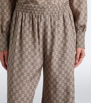 Gucci Gg Silk Crêpe De Chine Palazzo Pants - Beige