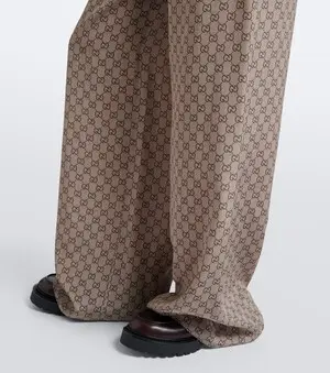 Gucci Gg Silk Crêpe De Chine Palazzo Pants - Beige