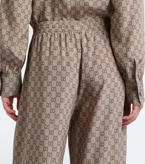 Gucci Gg Silk Crêpe De Chine Palazzo Pants - Beige