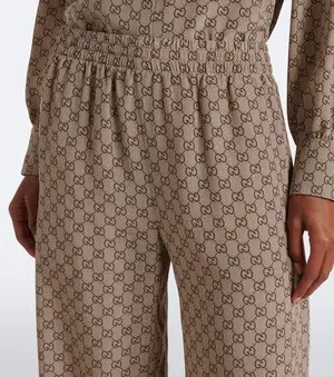 Gucci Gg Silk Crêpe De Chine Palazzo Pants - Beige