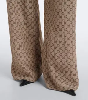 Gucci Gg Silk Crêpe De Chine Palazzo Pants - Beige
