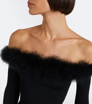Gucci Feather-trimmed Ribbed-knit Top