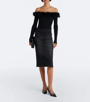 Gucci Feather-trimmed Ribbed-knit Top