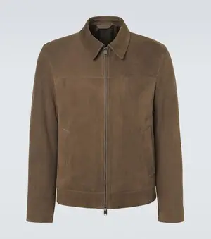Brioni Navy Suede Blouson Jacket - Brown
