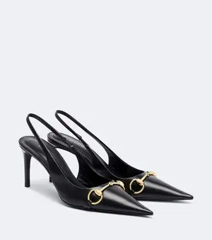 Gucci Donna Horsebit Leather Slingback Pumps - Black
