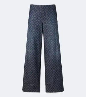 Gucci Gg Cotton Chambray Jacquard Wide-leg Pants