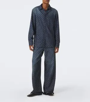 Gucci Gg Cotton Chambray Jacquard Wide-leg Pants