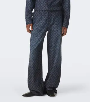 Gucci Gg Cotton Chambray Jacquard Wide-leg Pants