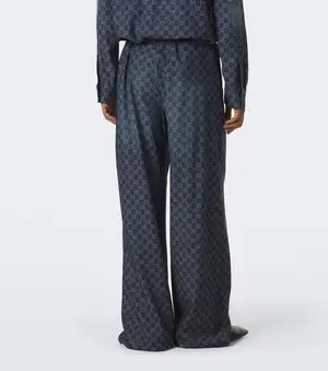 Gucci Gg Cotton Chambray Jacquard Wide-leg Pants