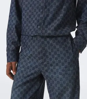 Gucci Gg Cotton Chambray Jacquard Wide-leg Pants