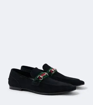 Gucci Como Horsebit Suede Loafers - Black