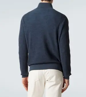 Brioni Cashmere And Wool Half-zip Sweater - Blue
