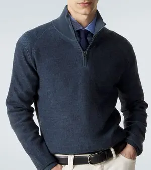Brioni Cashmere And Wool Half-zip Sweater - Blue