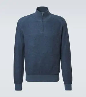 Brioni Cashmere And Wool Half-zip Sweater - Blue