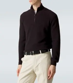 Brioni Cashmere And Wool Half-zip Sweater - Purple