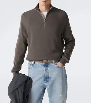 Brunello Cucinelli Ribbed-knit Half-zip Cotton Sweater
