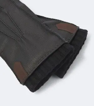 Canali Leather Gloves With Cashmere Lining - Black